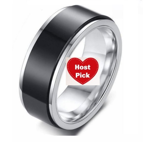 Accessories | Spinner Ring For Men Silver Black Engagement Ring Wedding ...
